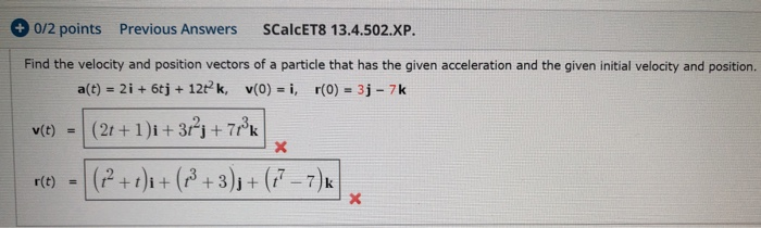 Solved SCalcET8 13.4.502.XP 0/2 points Previous Answers Find | Chegg.com