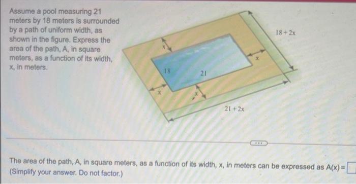 Solved 18+ 2x Assume a pool measuring 21 meters by 18 meters | Chegg.com
