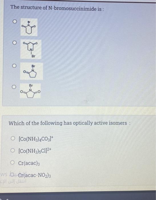 Solved The structure of N-bromosuccinimide is: Br Br Which | Chegg.com
