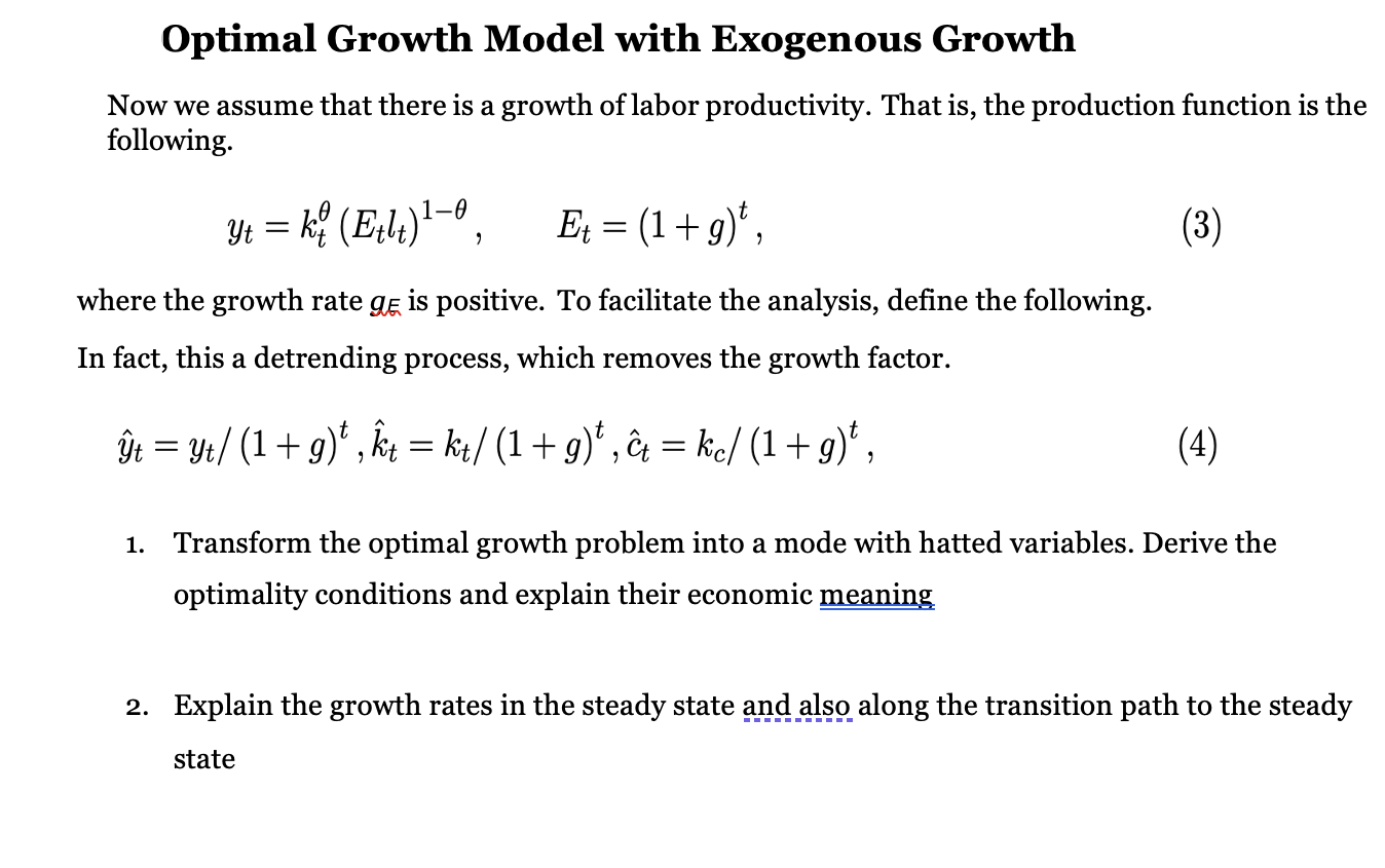 Solved ** ﻿Please provide detailed steps ** ﻿Optimal Growth | Chegg.com
