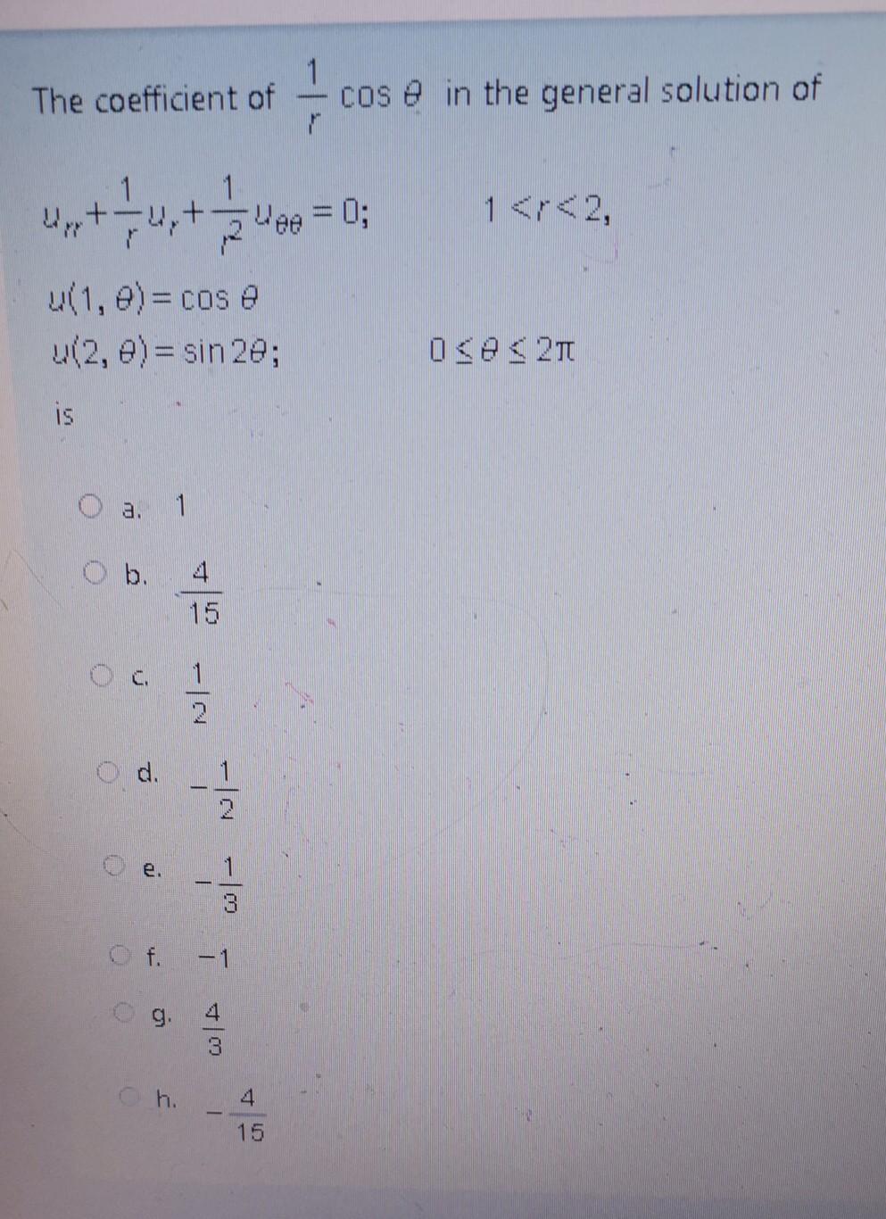 Solved The coefficient of cose in the general solution of 1 | Chegg.com
