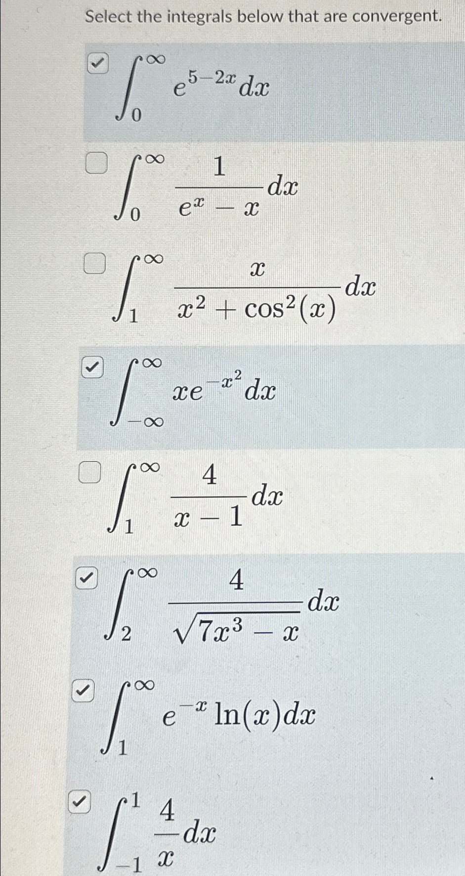 Solved Select the integrals below that are | Chegg.com