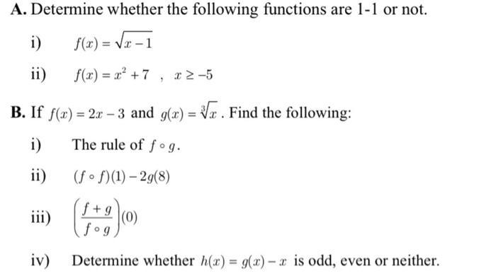 Solved A. Determine whether the following functions are 1-1 | Chegg.com