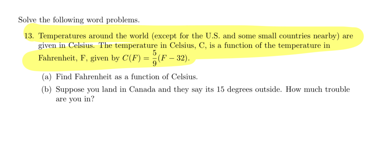 Solved Solve the following word problems.13. ﻿Temperatures | Chegg.com