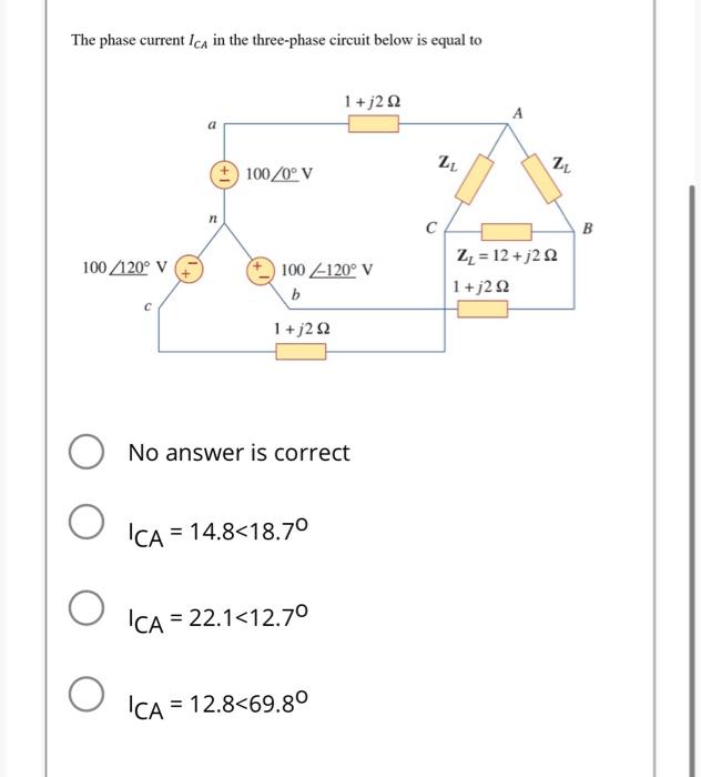 Solved The phase current ICA in the three-phase circuit | Chegg.com