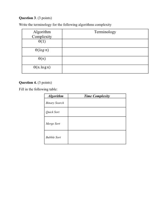 Solved Write the terminology for the following algorithms | Chegg.com