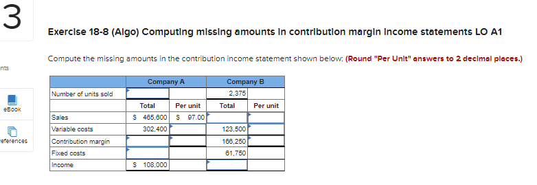 Solved Exerclse 18-8 (Algo) ﻿Computing missing amounts In | Chegg.com