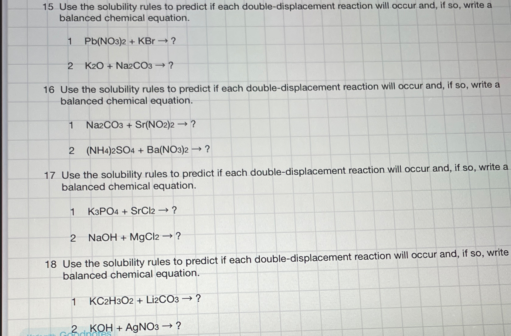 Solved 15 ﻿Use the solubility rules to predict if each | Chegg.com