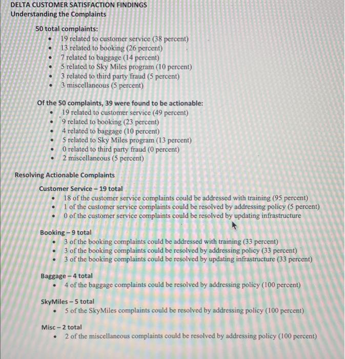 Scenario Improving Delta's Customer Satisfaction You | Chegg.com