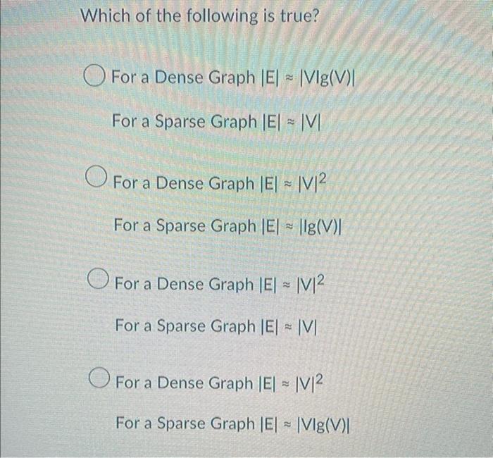 Solved Which of the following is true? For a Dense Graph | Chegg.com