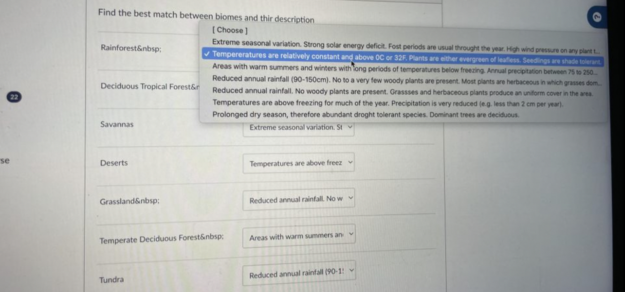 Solved Find the best match between biomes and thir | Chegg.com