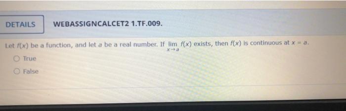 Solved DETAILS WEBASSIGNCALCET2 1.TF.009. Let f(x) be a | Chegg.com Solved DETAILS WEBASSIGNCALCET2 1.TF.009. Let f(x) be a | Chegg.com