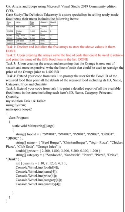 Solved C#: Arrays and Loops using Microsoft Visual Studio | Chegg.com