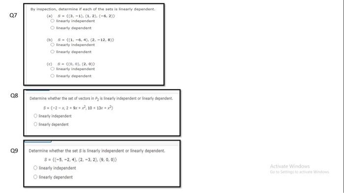 Solved Q1 Determine whether the set Sis linearly independent | Chegg.com