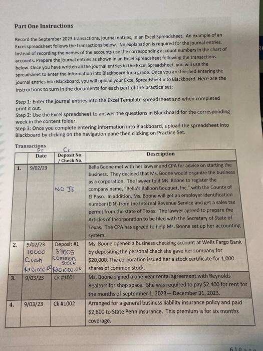 Solved Part One Instructions Record the September 2023 | Chegg.com
