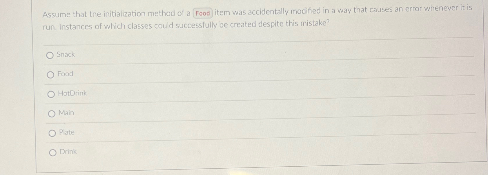 Solved Assume that the initialization method of a Food item | Chegg.com
