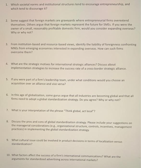 Solved 1. Which societal norms and institutional structures | Chegg.com