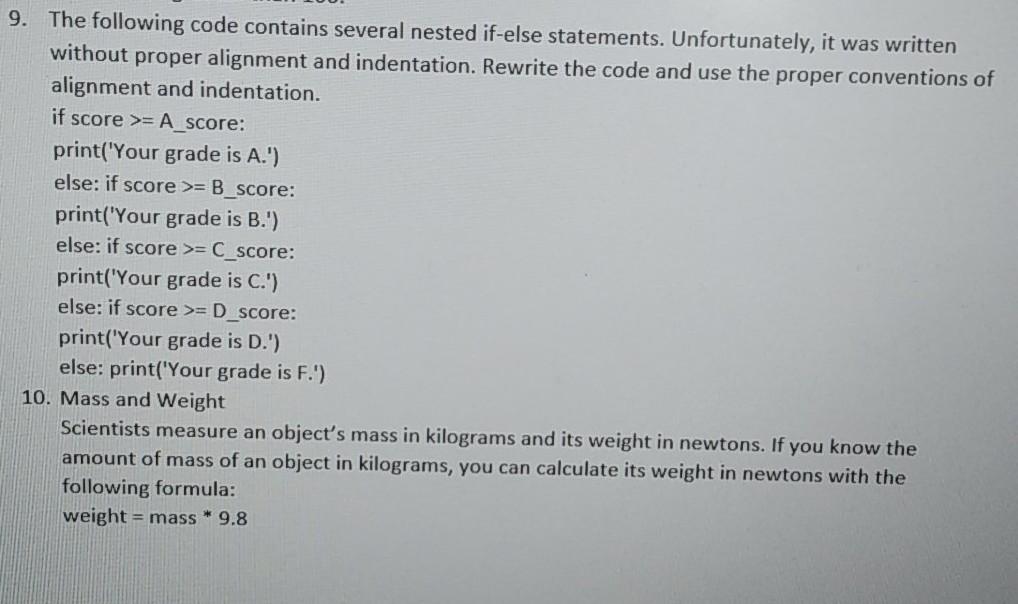 Solved 9. The following code contains several nested if-else | Chegg.com