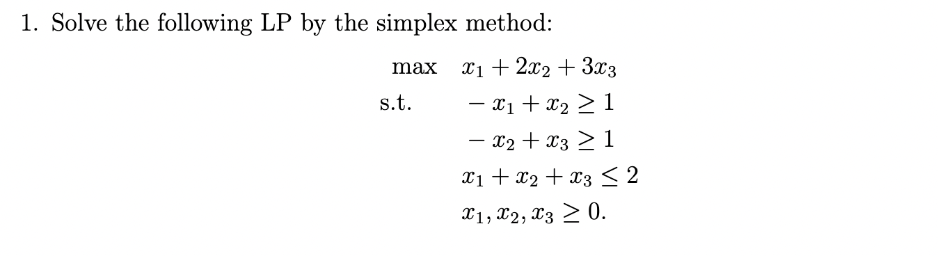 Solved Solve the following LP by the simplex | Chegg.com