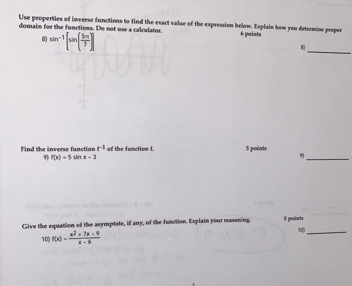 Solved Use properties of inverse functions to find the exact | Chegg.com