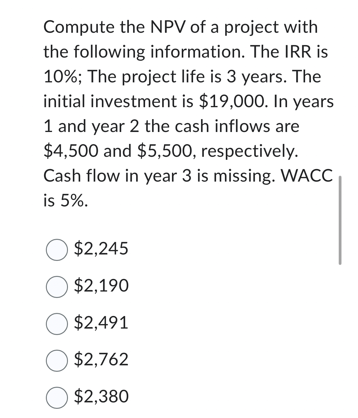 Solved Compute the NPV of a project with the following | Chegg.com