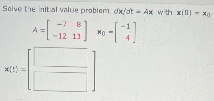Solved Solve the initial value problem dx/dt=Ax with x(0)=x0 | Chegg.com