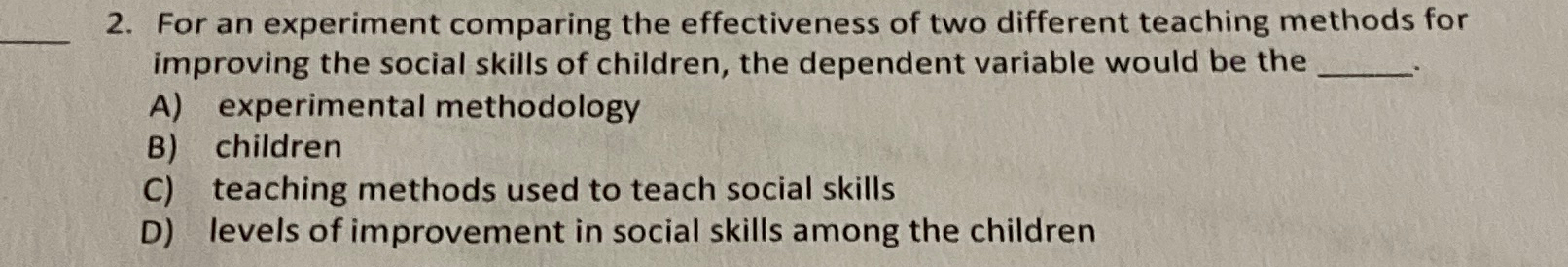 Solved For an experiment comparing the effectiveness of two | Chegg.com