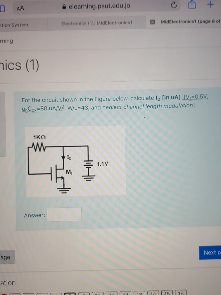 Solved + n AA elearning.psut.edu.jo x Electronics (1): | Chegg.com