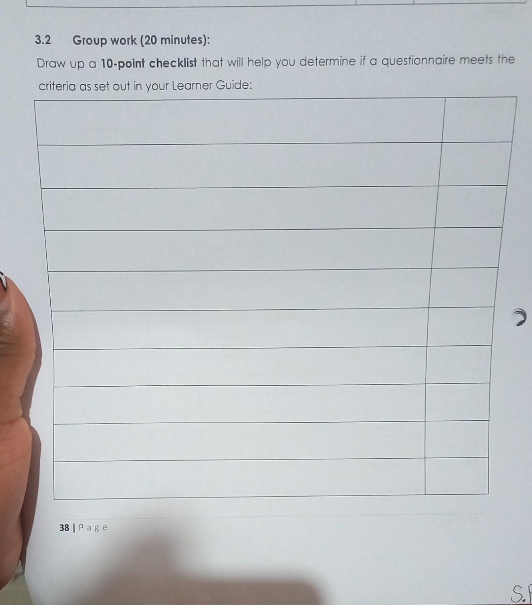 Solved 3.2 Group work ( 20 minutes): Draw up a 10-point | Chegg.com