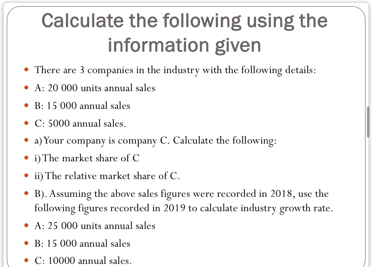Solved Calculate the following using the information | Chegg.com