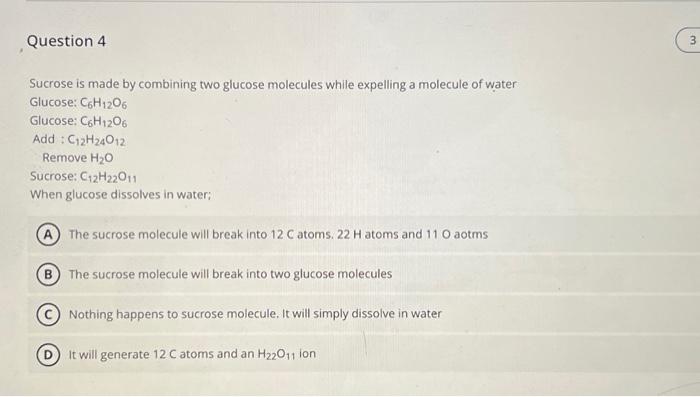 Solved Sucrose is made by combining two glucose molecules | Chegg.com