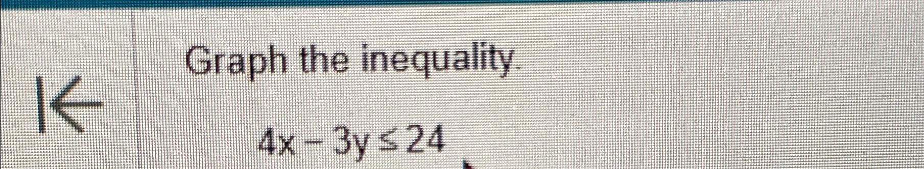Solved Graph the inequality.4x-3y≤24 | Chegg.com