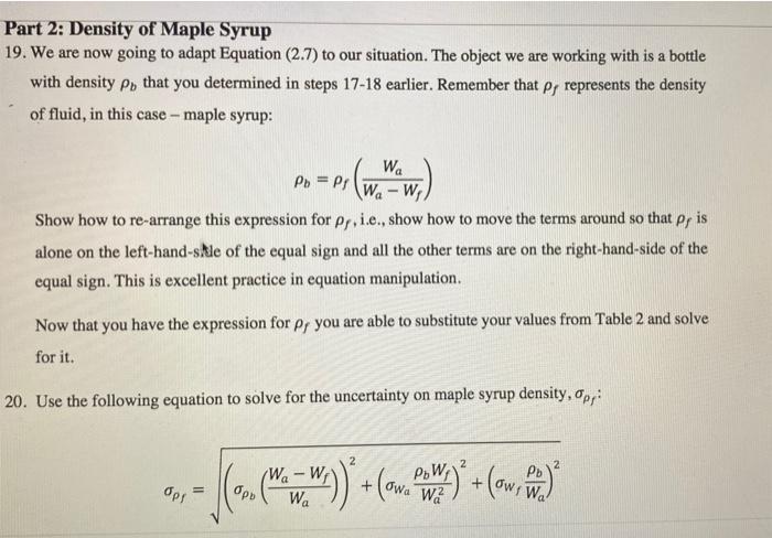 Solved Part 2: Density of Maple Syrup 19. We are now going | Chegg.com