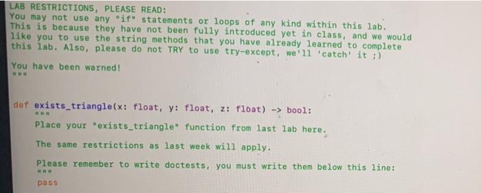 LAB RESTRICTIONS, PLEASE READ: You may not use any | Chegg.com