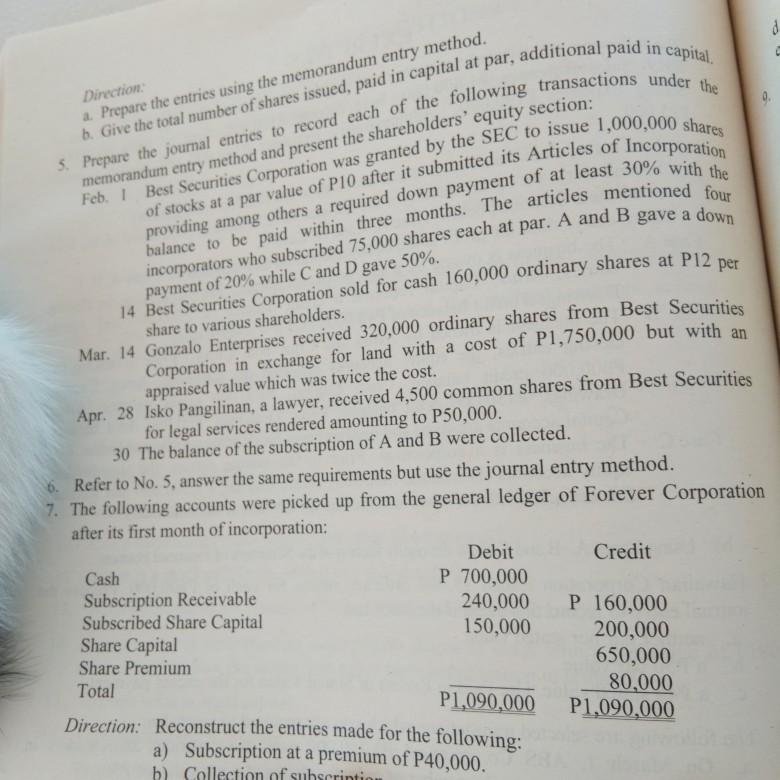 Solved Direction a. Prepare the entries using the memorandum | Chegg.com