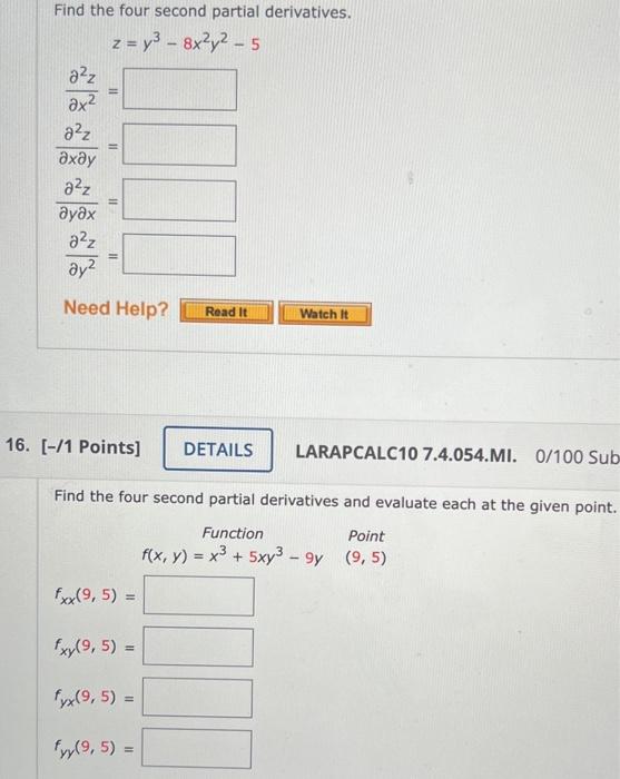 Solved Find the four second partial derivatives. | Chegg.com