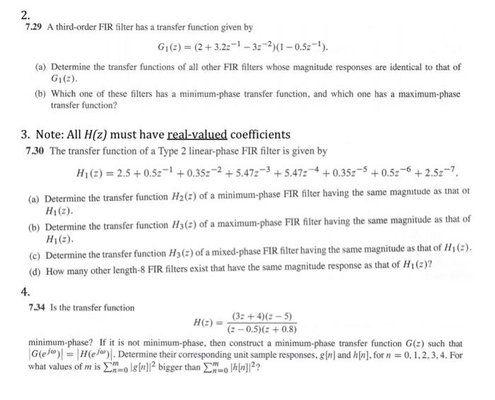 2. 7.29 A third-order FIR filter has a transfer | Chegg.com