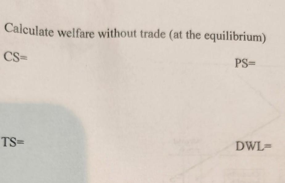 Solved Calculate welfare without trade (at the equilibrium) | Chegg.com