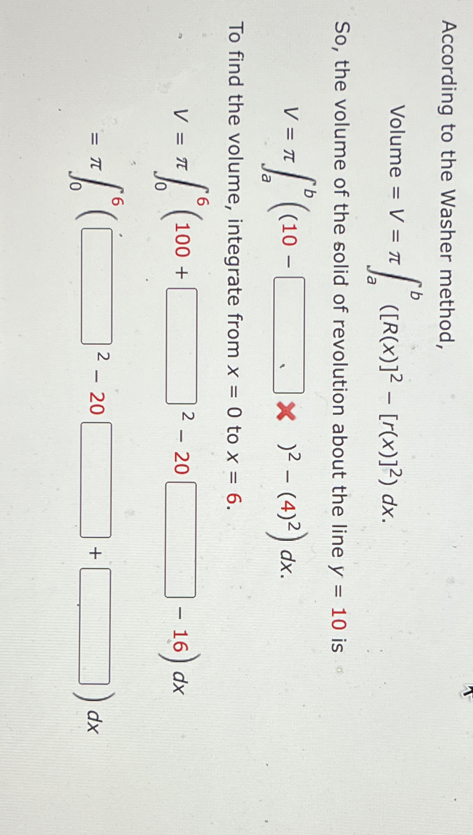 Solved According to the Washer method, ﻿Volume | Chegg.com