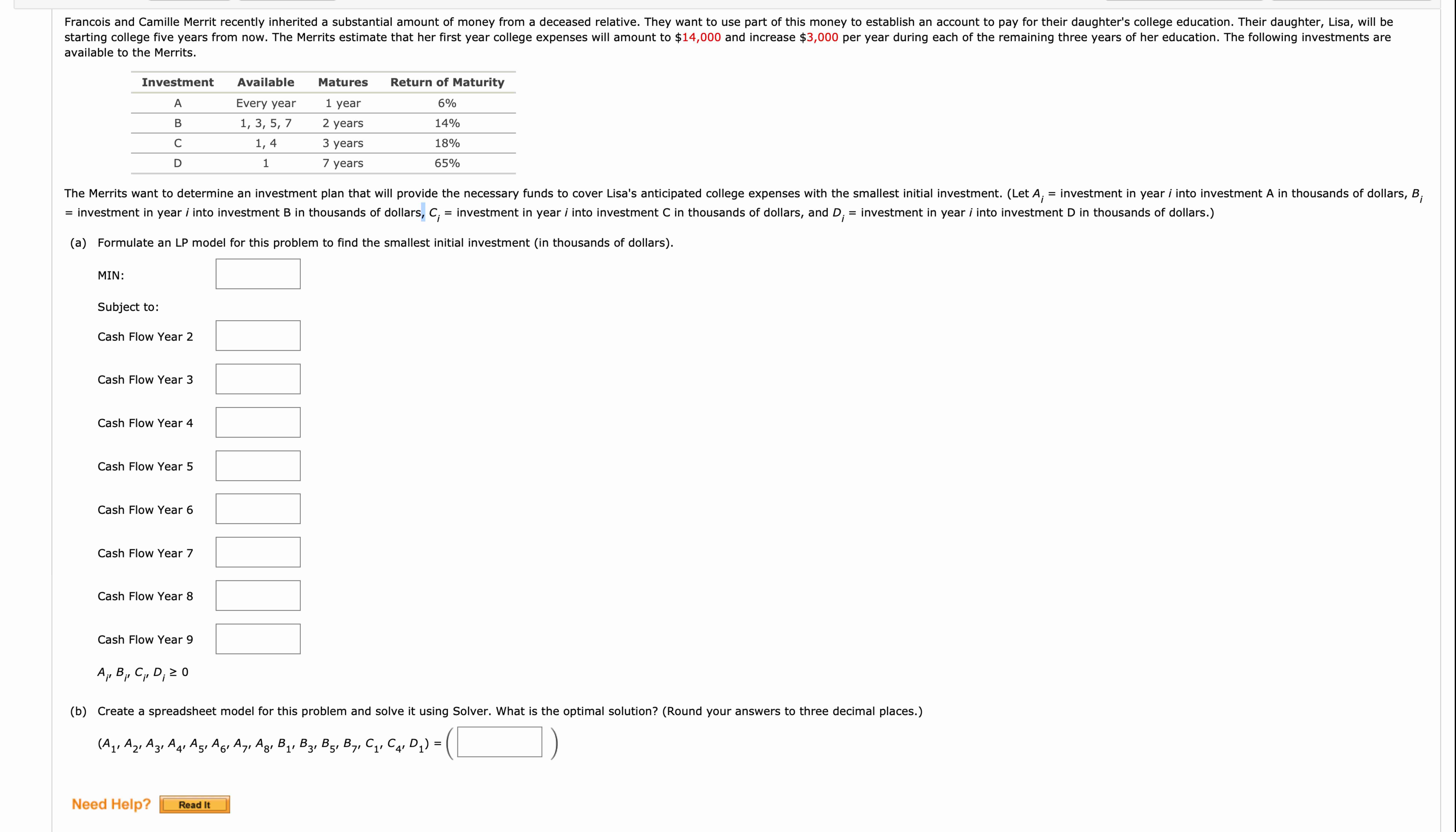 Solved available to ﻿the Merrits.(a) ﻿Formulate an LP ﻿model | Chegg.com