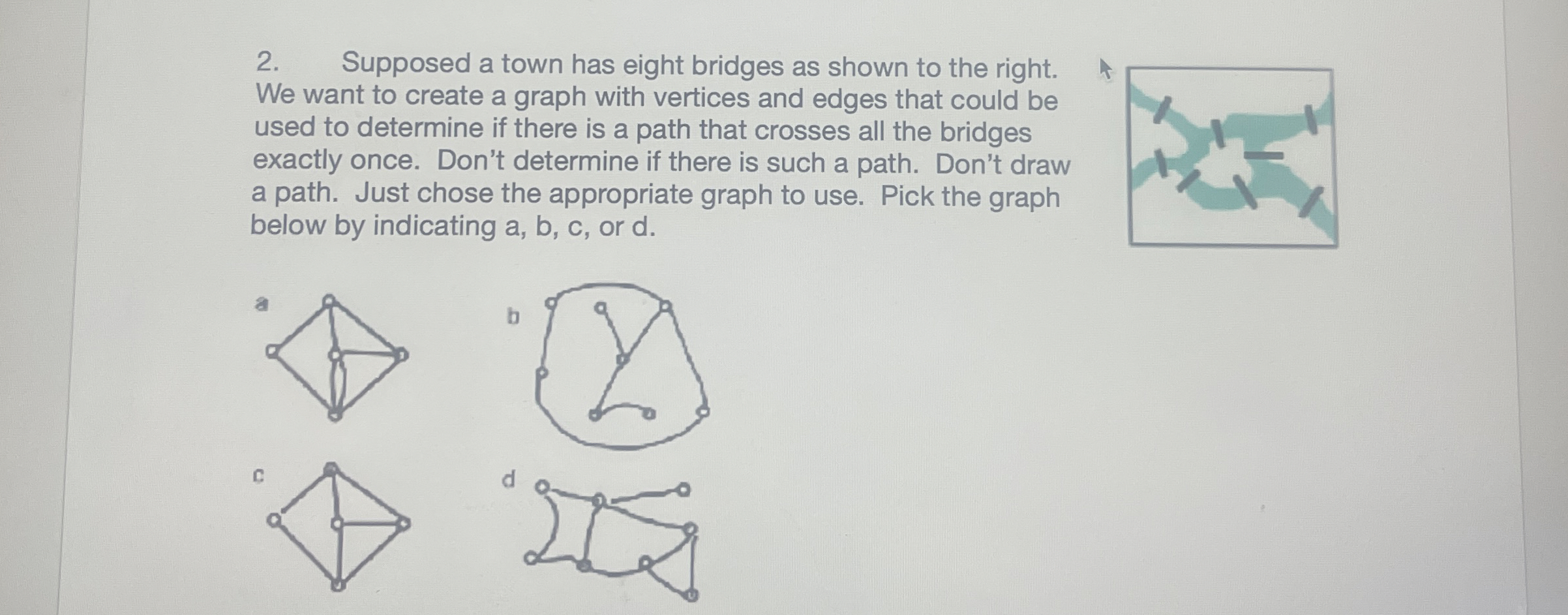 Supposed a town has eight bridges as shown to the | Chegg.com