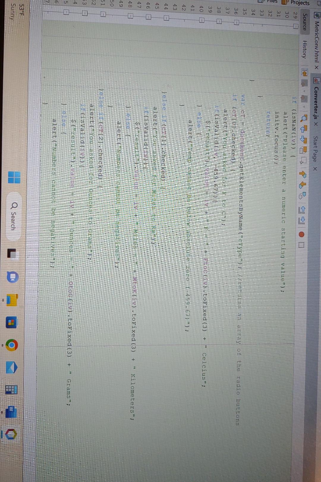 Solved 15265: Scripting Technologies Javascript: Metric | Chegg.com