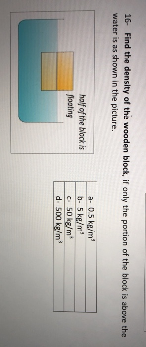 Solved 16- Find the density of the wooden block, if only the | Chegg.com