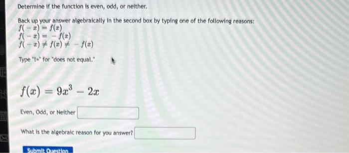 Solved Determine if the function is even, odd, or neither. | Chegg.com