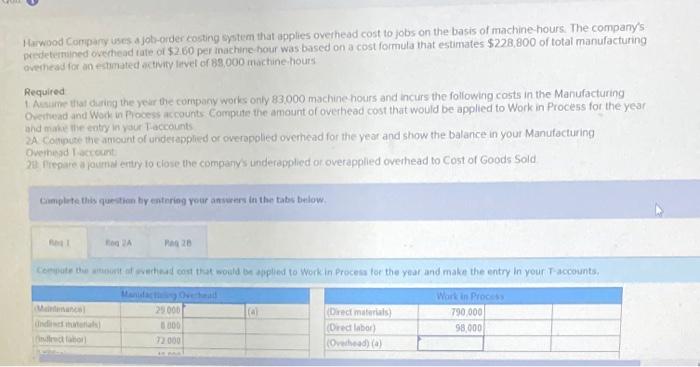 Solved Hawood Compary uses a jot-order eosting spitem that | Chegg.com