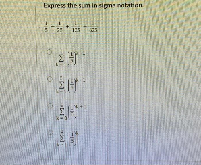 Solved Express the sum in sigma notation. | Chegg.com