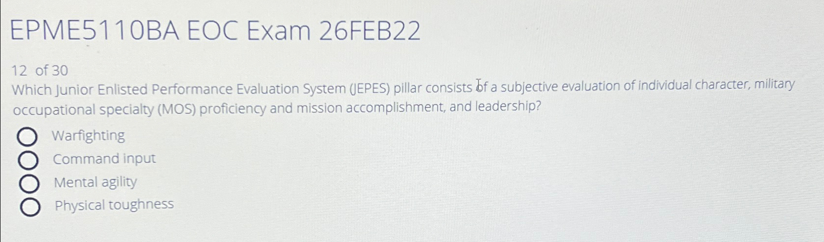 Solved EPME5110BA EOC Exam 26FEB2212 ﻿of 30Which Junior | Chegg.com