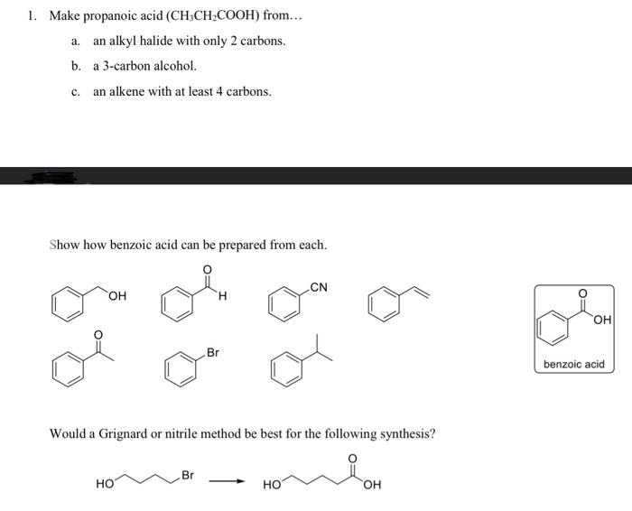 Solved 1. Make propanoic acid (CH3CH2COOH) from... a. an | Chegg.com