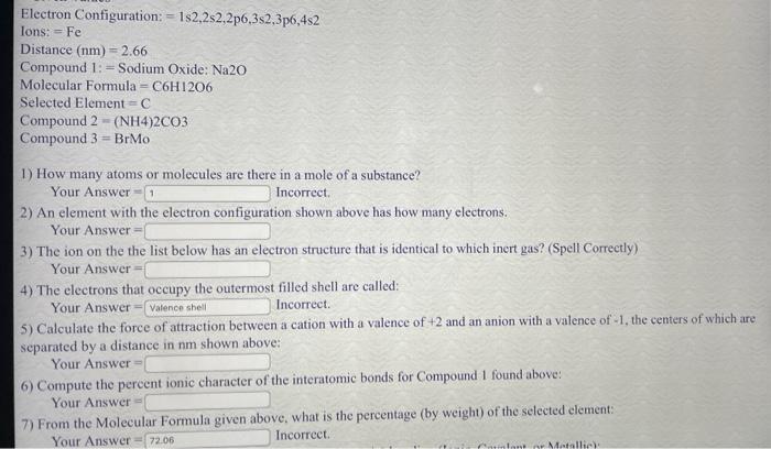 Solved Electron Configuration: =1 s2,2 s2,2p6,3 s2,3p6,4 s2 | Chegg.com