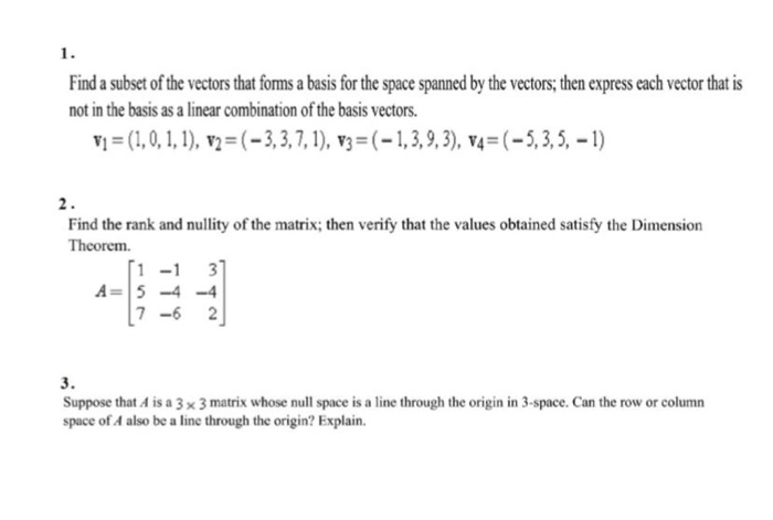 Solved Find a subset of the vectors that forms a basis for | Chegg.com